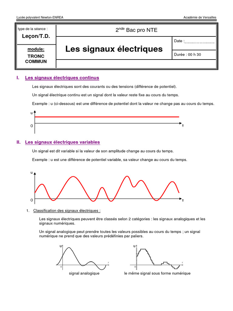 01-Lecon Signaux Electriques | PDF | Moyenne quadratique | Courant ...