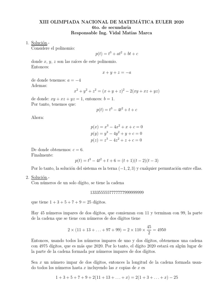 6to Solucion S DEP EULER | PDF | Teoría de los números | Matemáticas