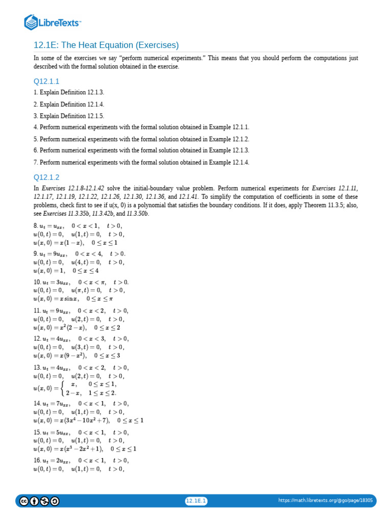 12.1E The Heat Equation (Exercises) | PDF | Equations | Abstract Algebra