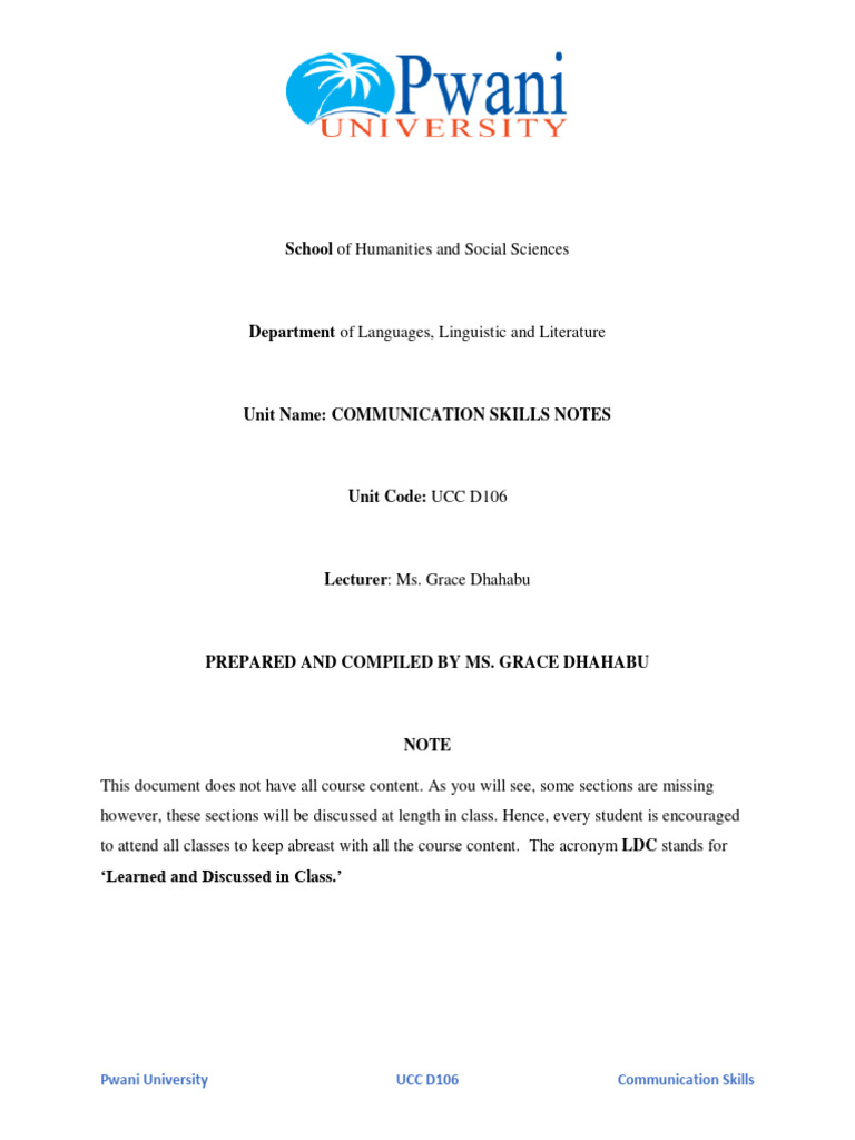 UCC D106 Communication Skills Notes - Tvets | Download Free PDF ...
