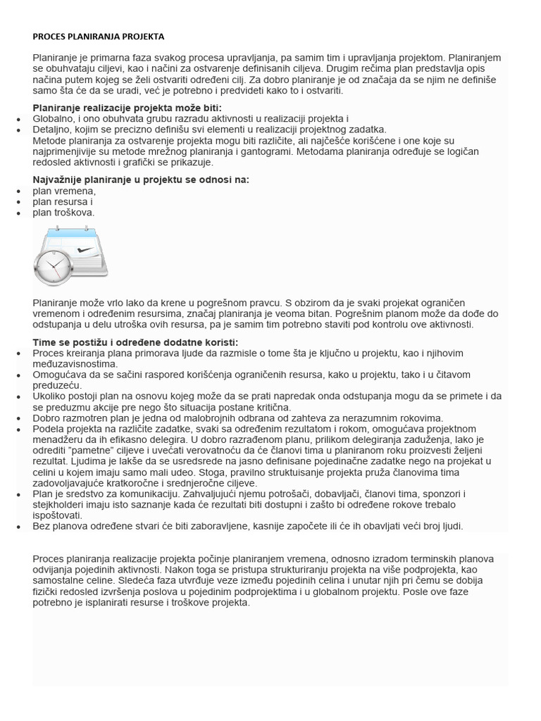 Proces Planiranja Projekta | PDF