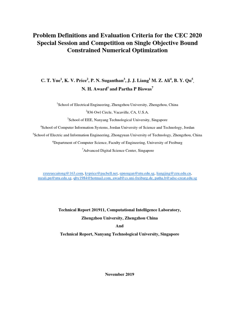 Definitions of CEC2023 Benchmark Suite | PDF | Mathematical Optimization | Algorithms