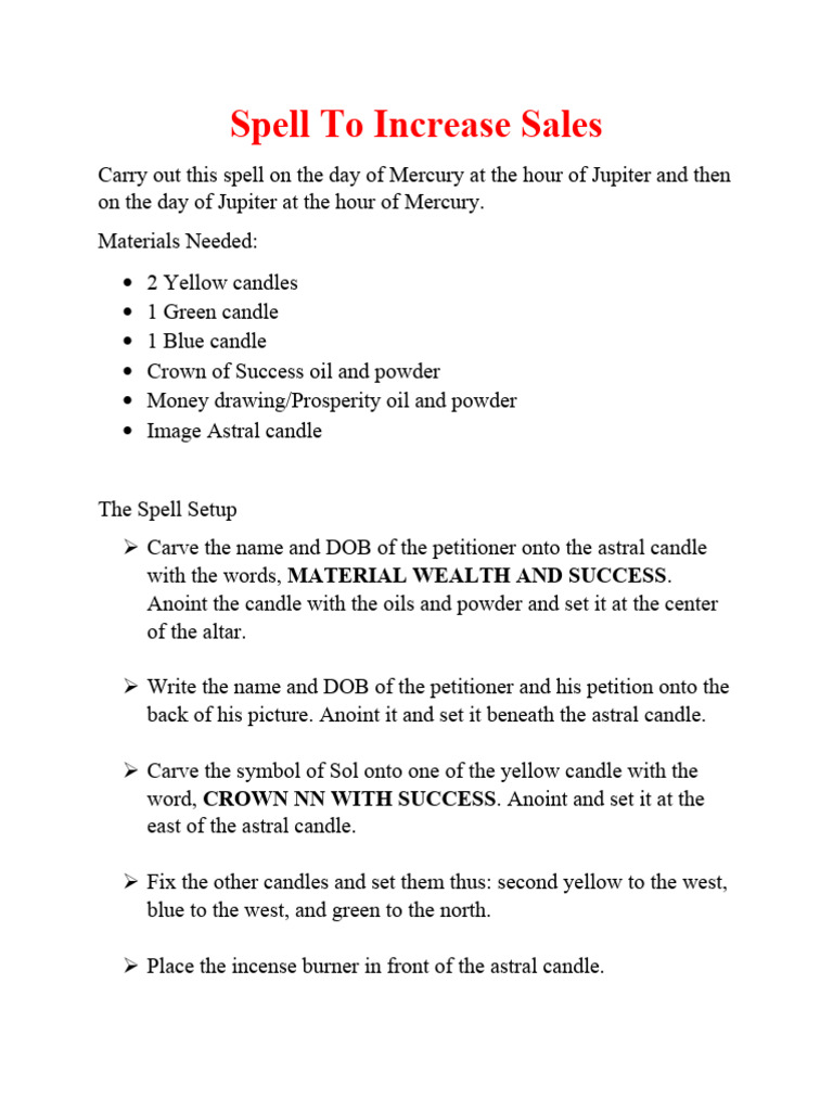Spell To Increase Sales | Download Free PDF | Candle | Prayer