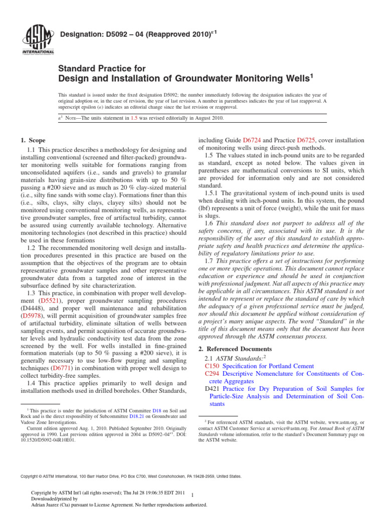 Anexo 5.4 Astm d5092 | PDF | Casing (Borehole) | Hydrogeology