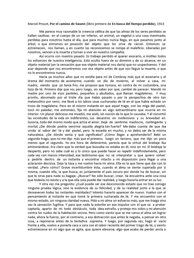 Recuerdos y Sabores en Proust | PDF