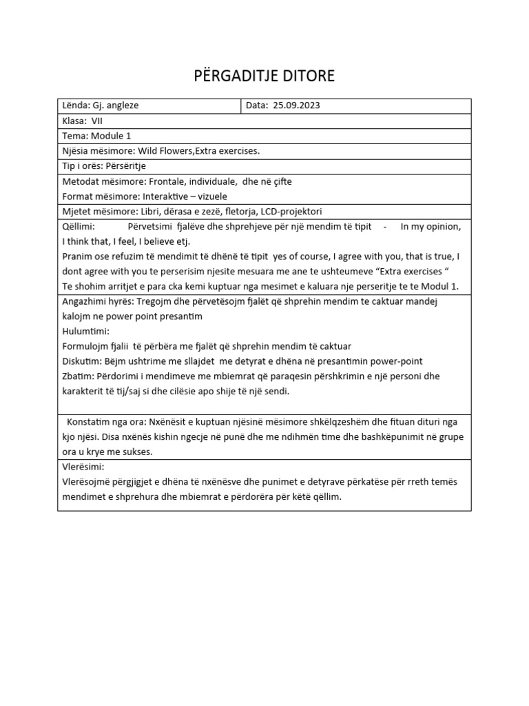 PËRGADITJE DITORE KL 7 | PDF