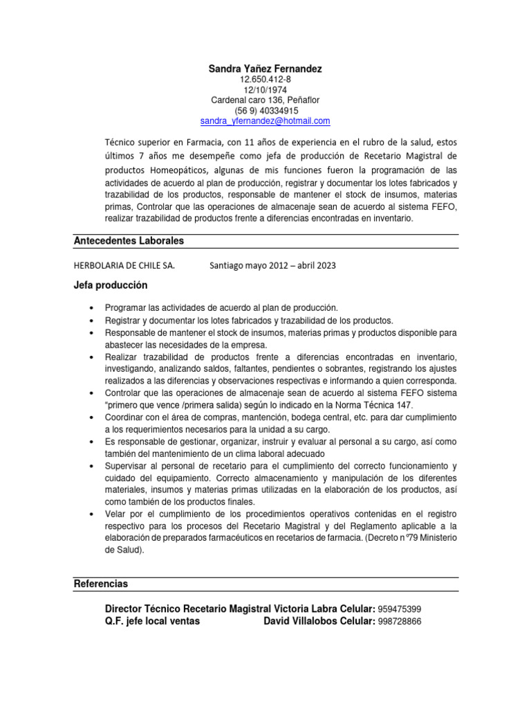 Formato CV | PDF | Farmacia | Santiago