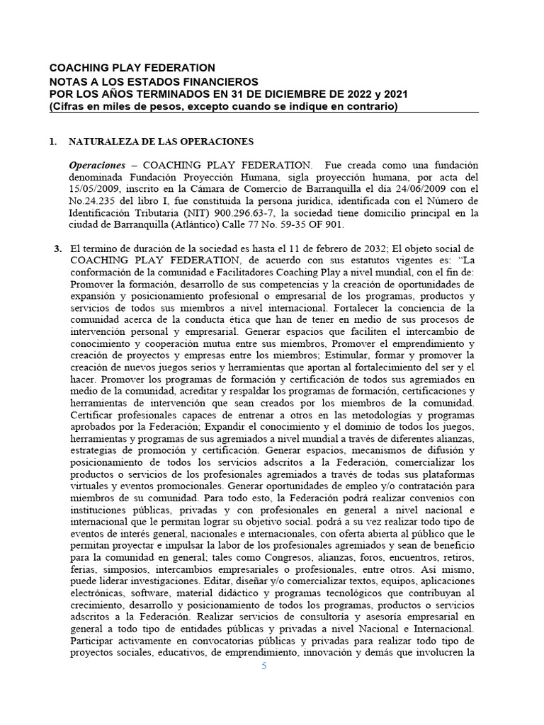 Modelo Notas Estados Financierso Bajo Niif Pdf Contabilidad