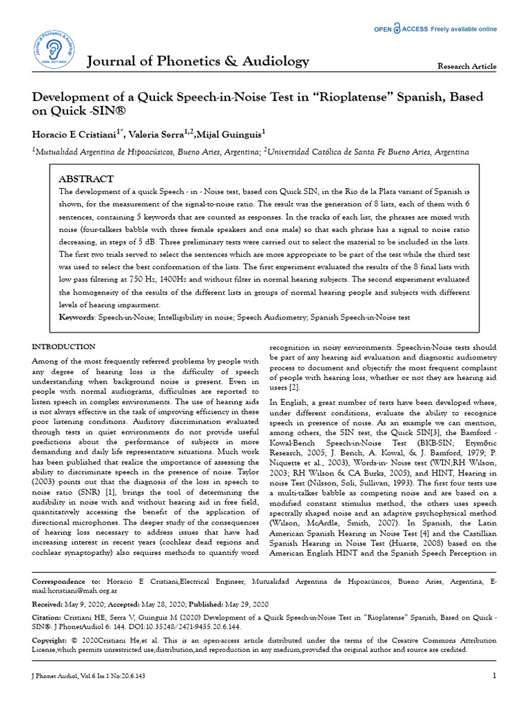 Development-Of-A-Quick-Speech in Noise-Test-In-Rioplatense-Spanish ...