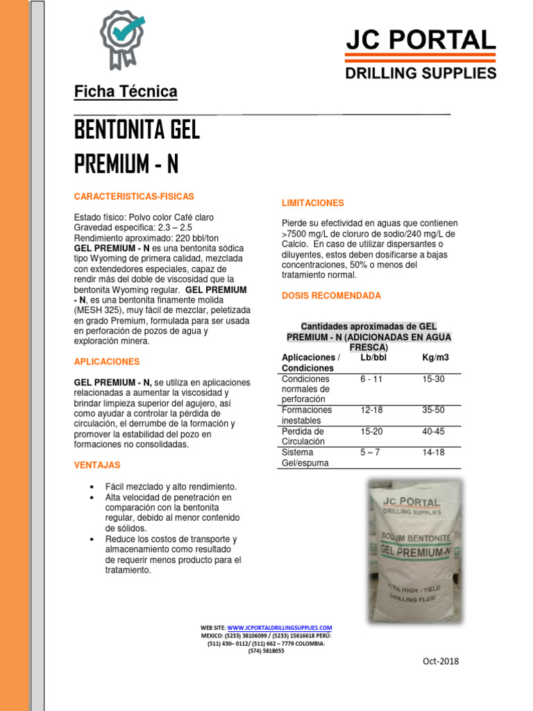 Ftecnica Bentonita Gel Premium N-1810 | PDF | Ciencias fisicas | Materiales