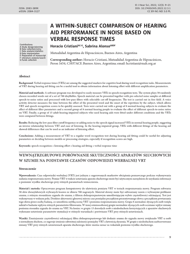 PDF-152291-80860 A Within-Subject Comparison of Hearing | PDF | Sound | Hearing Aid