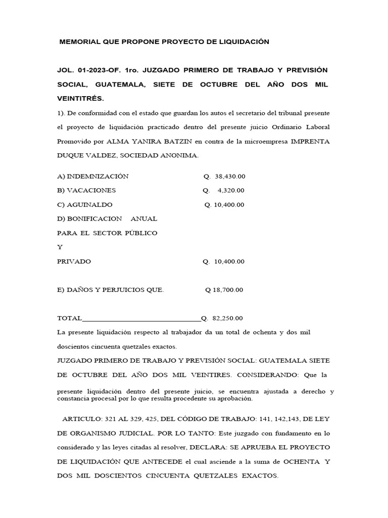 Liquidación de 82,250 Quetzales Exactos | PDF | Finanzas y dinero