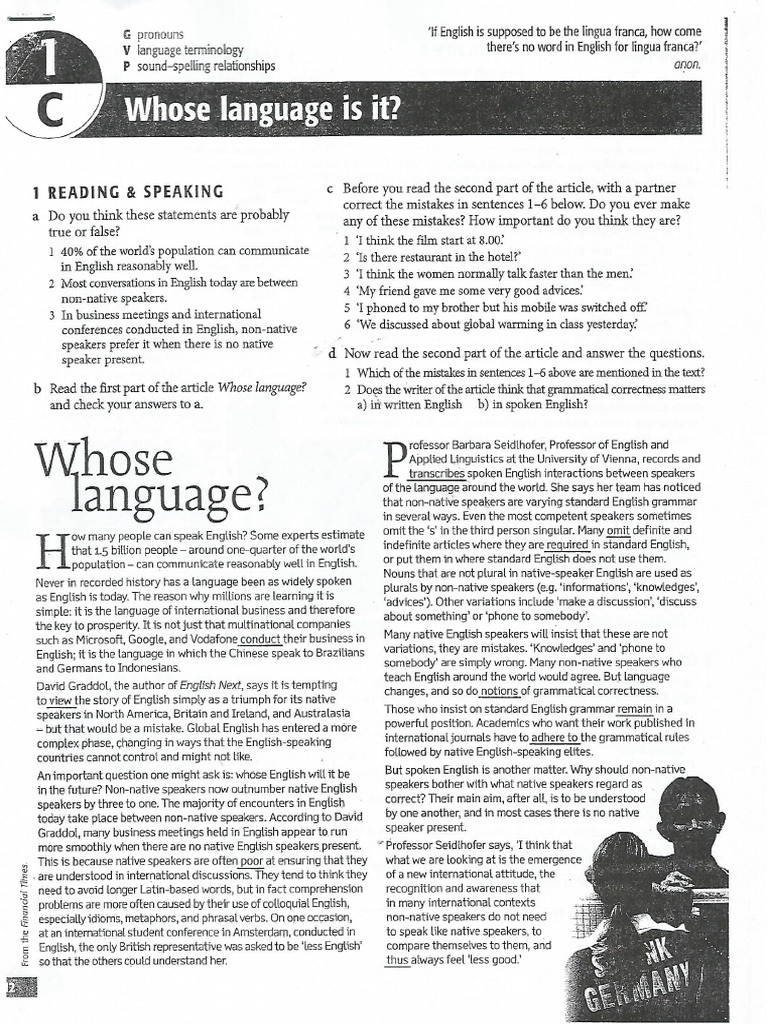 Whose Language Is It + Pronouns | PDF