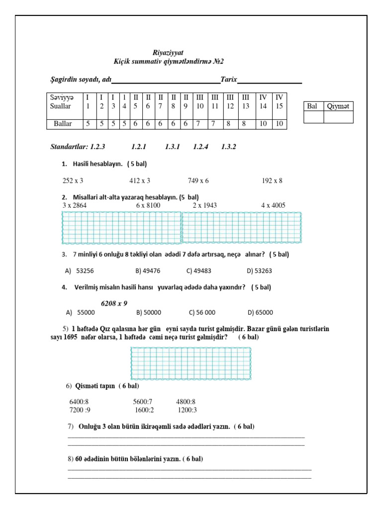 Riyaziyyat-4 KSQ2 | PDF