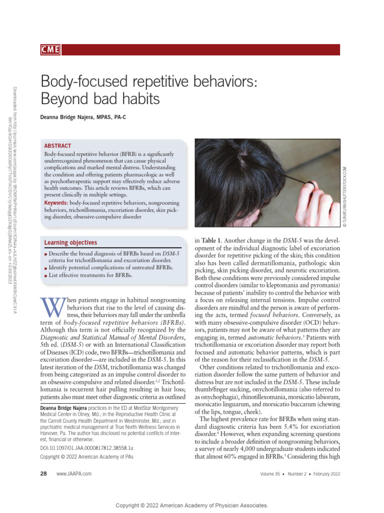 Body Focused Repetitive Behaviors Beyond Bad.4 | PDF | Mental Disorder ...