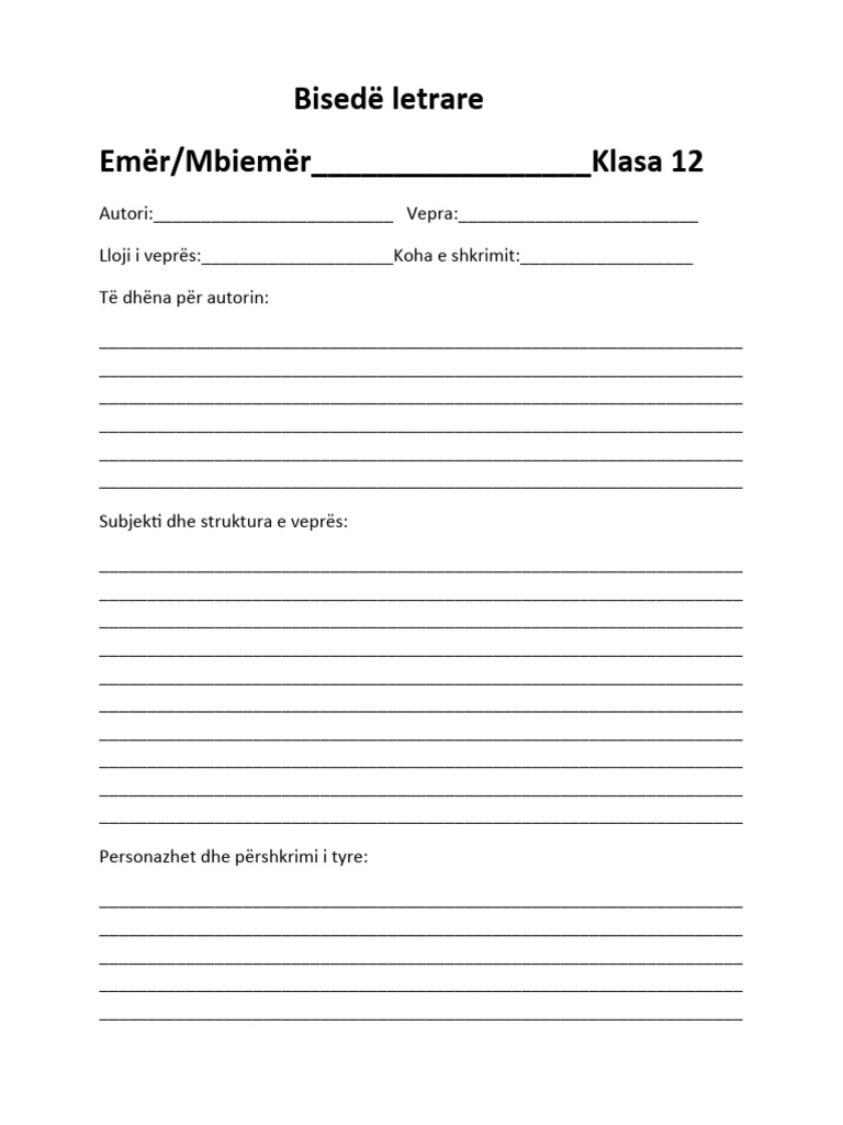 Bisedë Letrare Klasa 12 Pdf