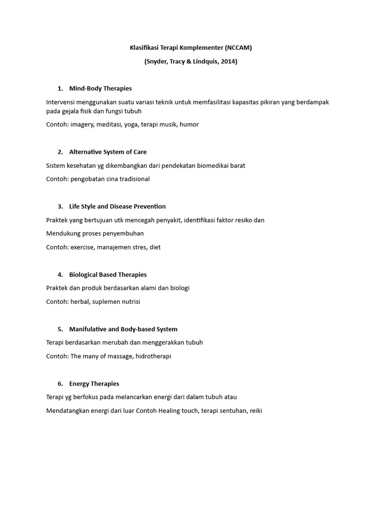 Klasifikasi Terapi Komplementer | PDF