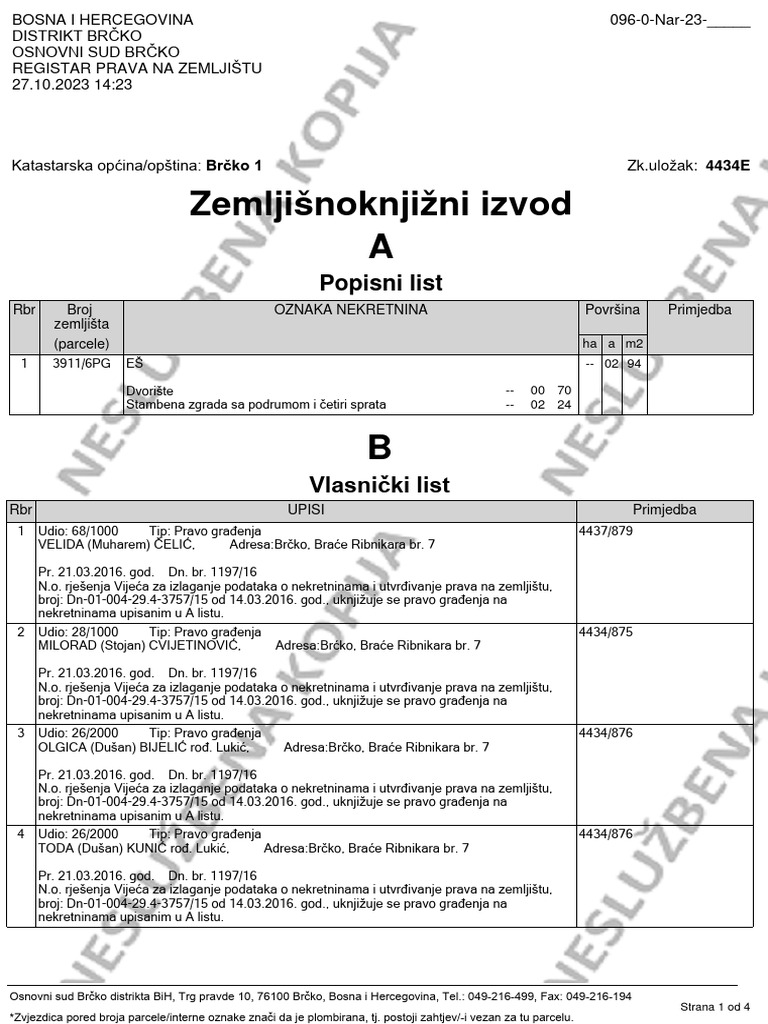 Zemljišnoknjižni Izvod A: Popisni List | PDF