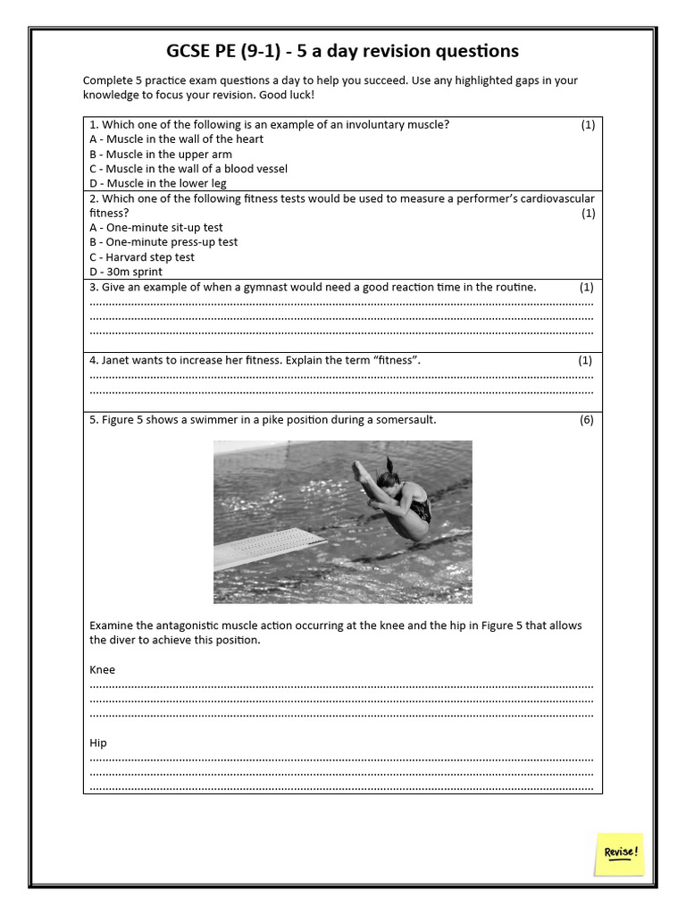 GCSE PE 9 1 5 A Day Exam Questions 2 | PDF | Knee | Human Leg