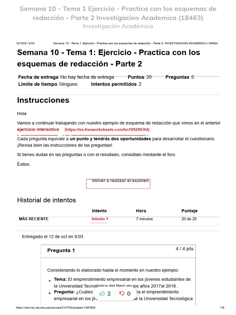Semana 10 Tema 1 Ejercicio Practica Con Los Esquemas de Redaccion Parte 2 Investigacion ...