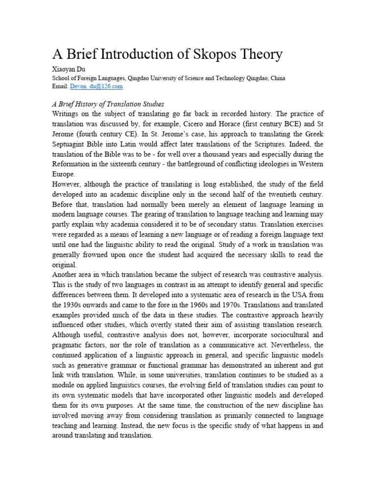 Skopos Theory: A Brief Overview | PDF | Translations | Linguistics