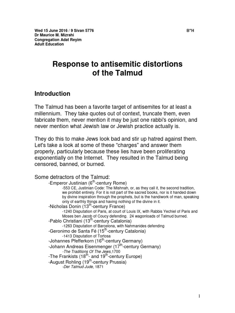 Response To Anti-Semitic Distortions of The Talmud | PDF | Talmud | Judaism