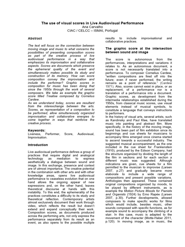 The Use of Visual Scores in Live Audiovisual Performance | PDF ...