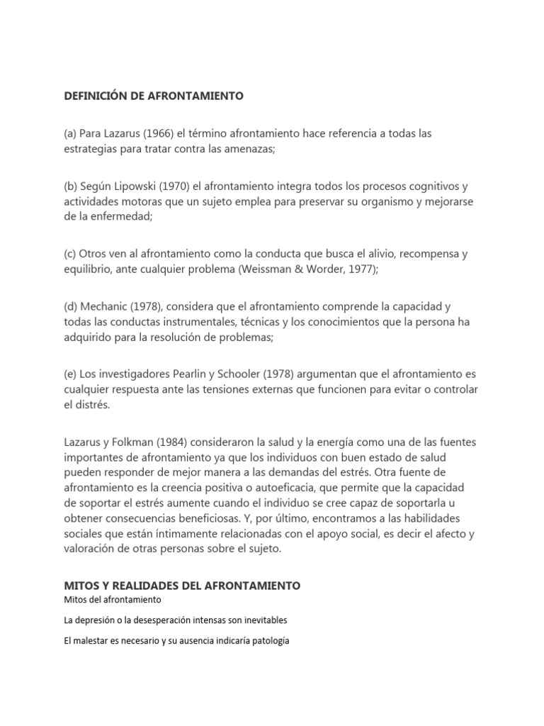 Definición y Estrategias de Afrontamiento | PDF | Estrés (biología ...