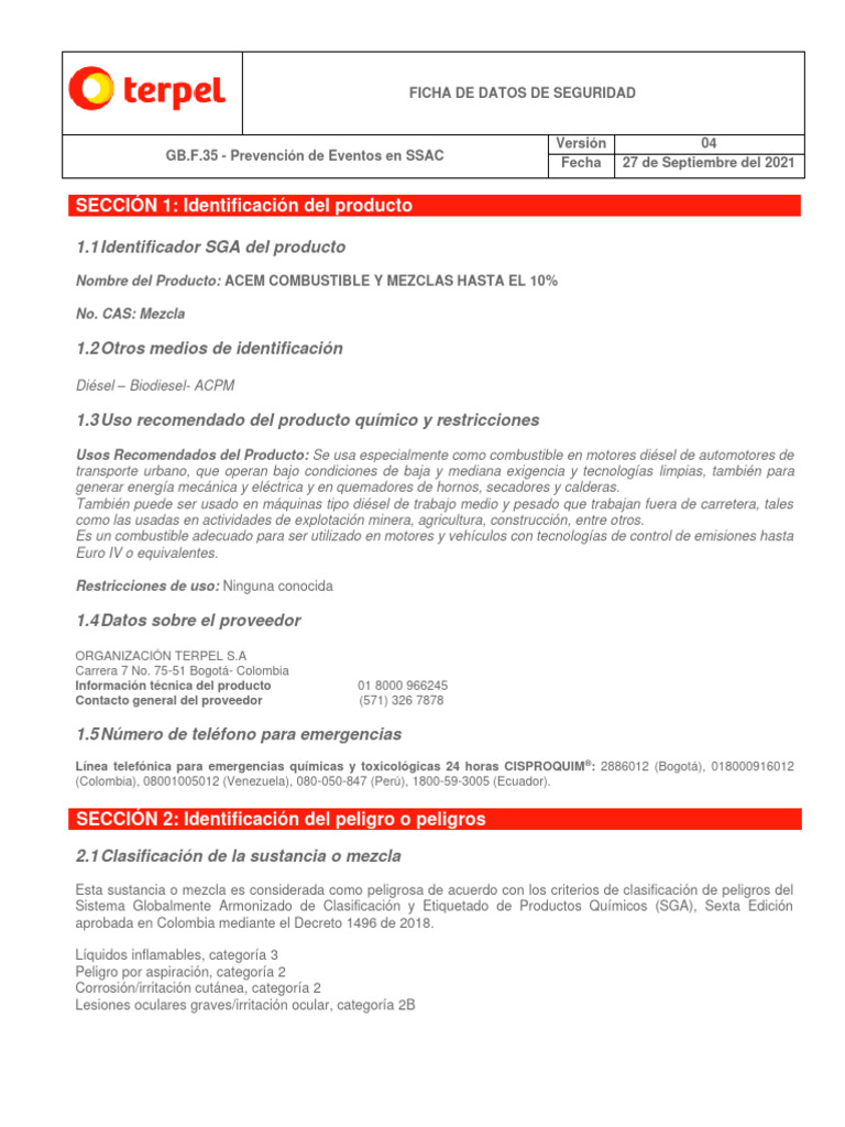 17. ACPM TERPEL | PDF | Agua | Combustión