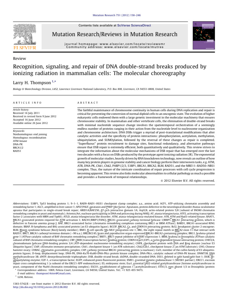 Recognition, Signaling, and Repair of DNA Double-Strand Breaks Produced by Ionizing Radiation in ...