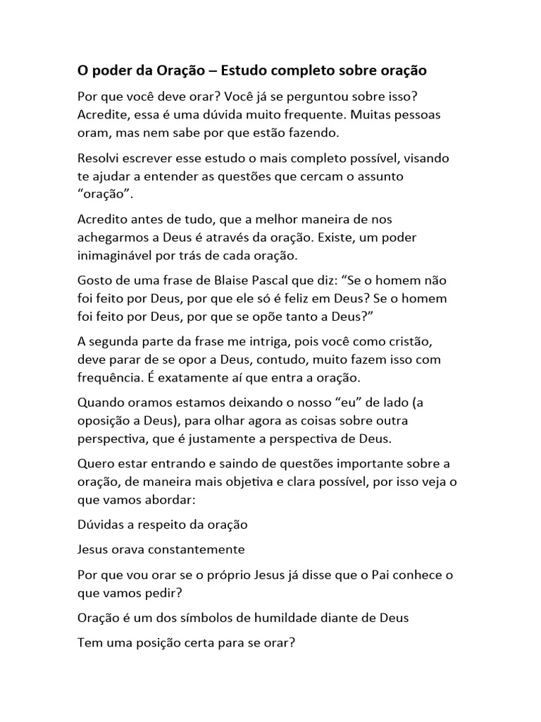 O Poder Da Oração | PDF | Oração | Jesus