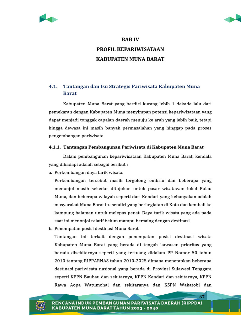 Bab IV Profil Kepariwisataan Muna Barat | PDF | Ilmu Sosial