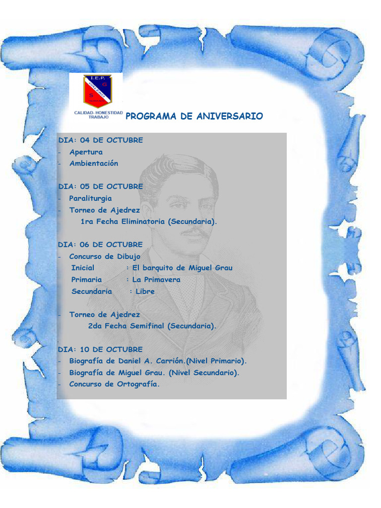 Programa Aniversario Escolar | PDF