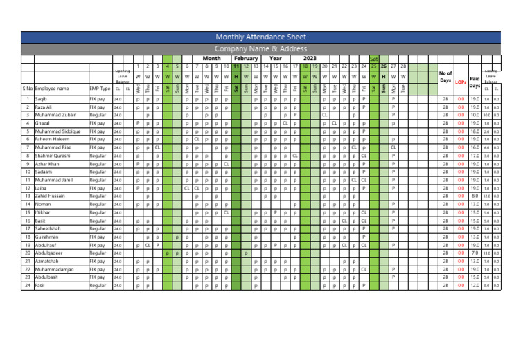 Attendance Sheet in Excel With Formula | PDF