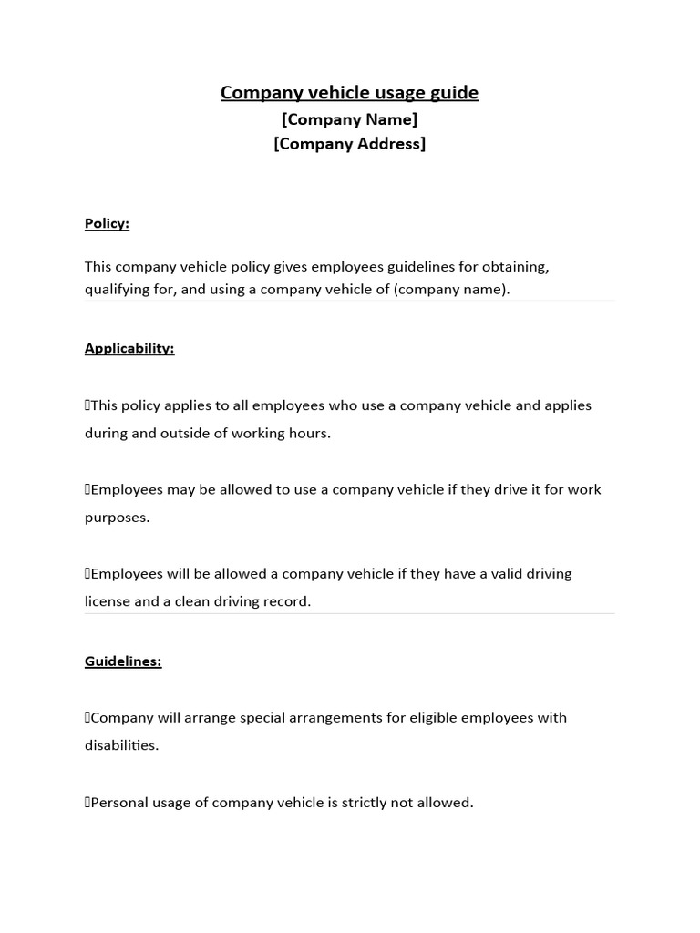 Company Vehicle Usage Policy Guide | PDF
