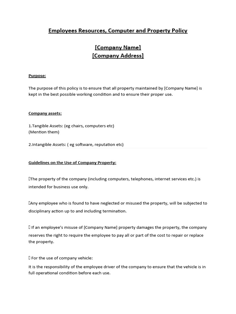 Company Property Use and Damage Policy | PDF | Technology & Engineering