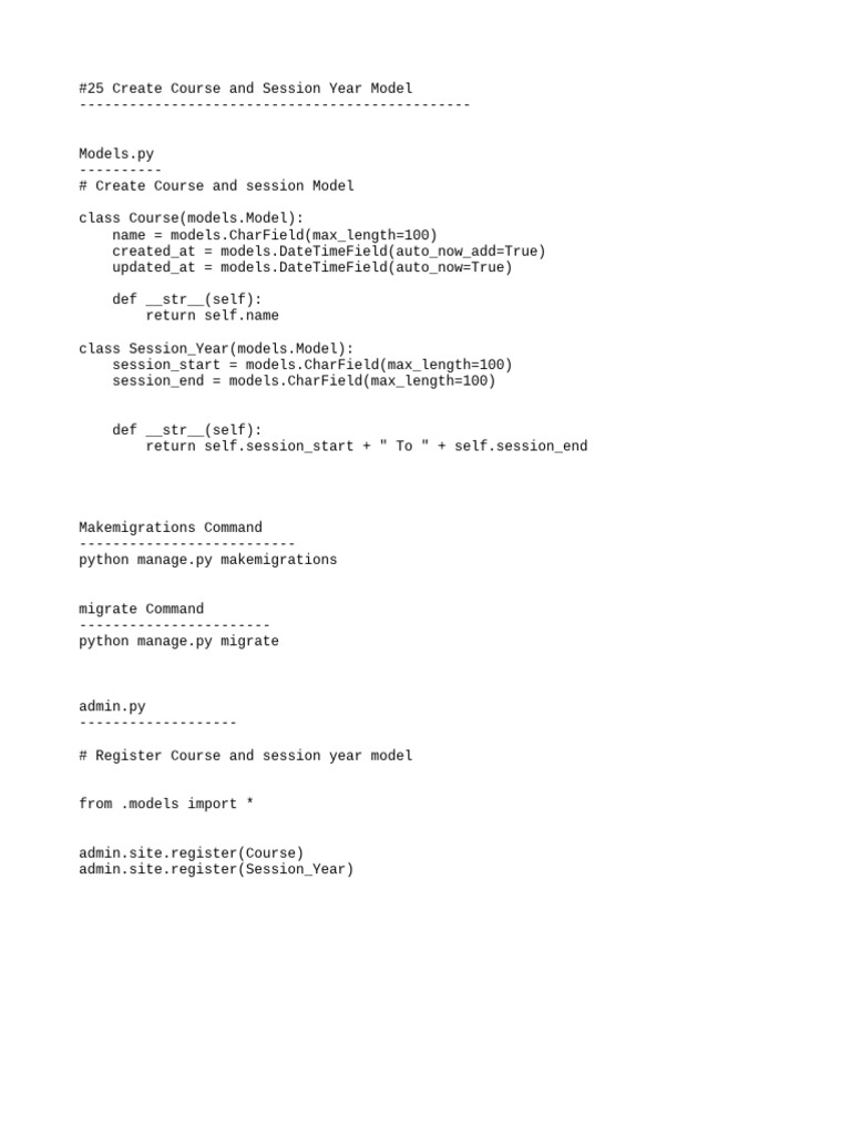 #25 Create Course and Session Year Model | PDF
