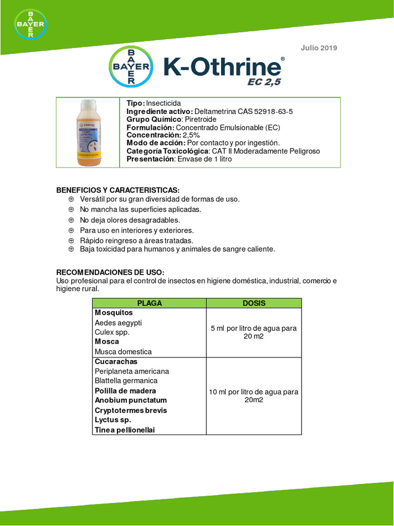 Ficha Técnica K-OTHRINE EC 2,5 | PDF | Alimentos | Especialidades Medicas