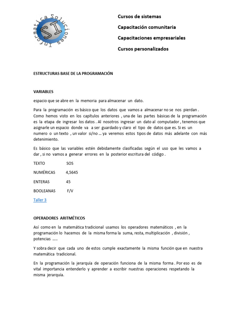 Lectura 2 | Descargar gratis PDF | Variable (informática) | Programación de computadoras