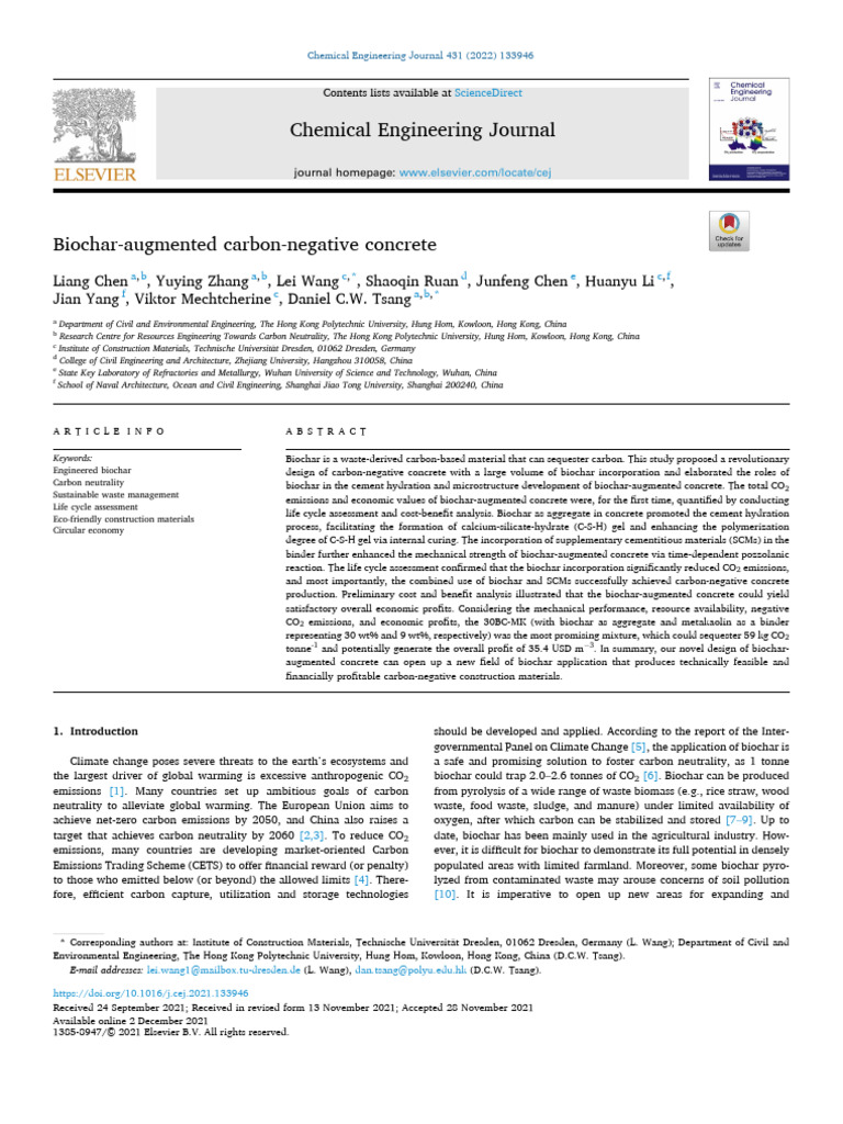 Biochar-Augmented Carbon-Negative Concrete | PDF | Concrete | Cement