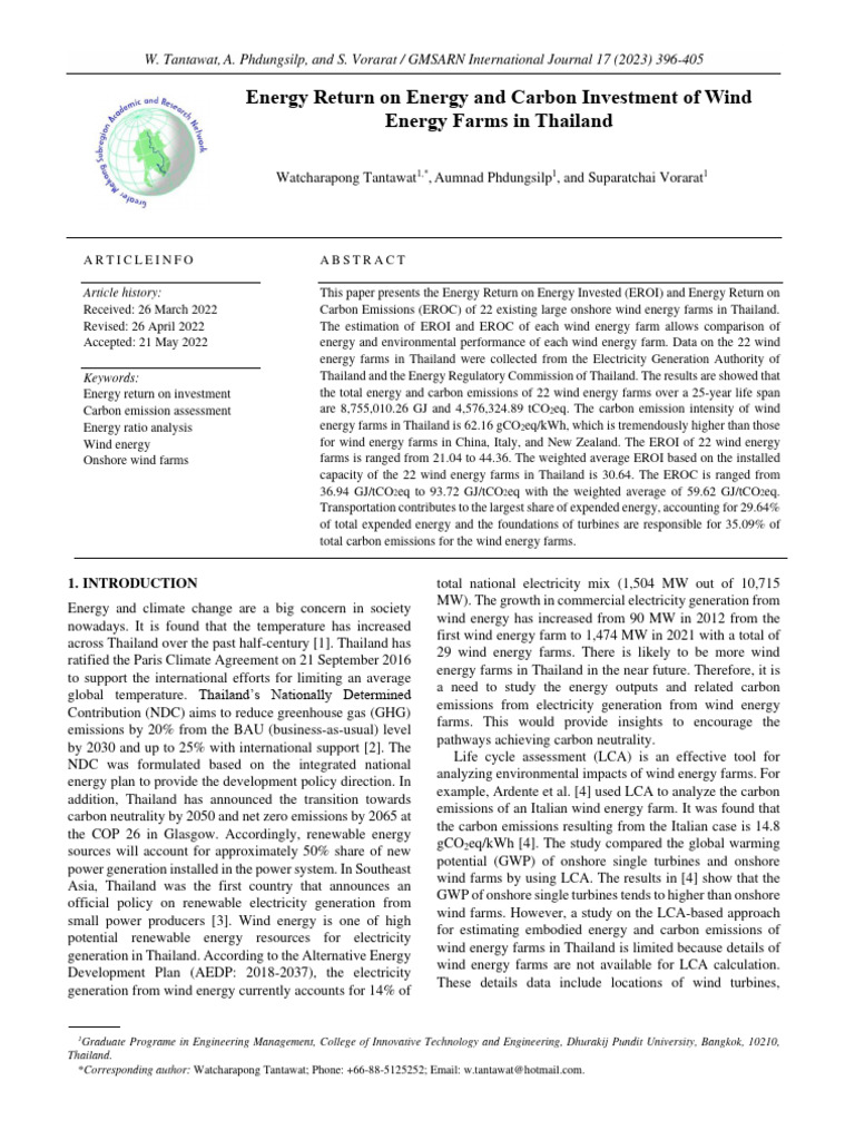 Q4 Energy Return on Energy and Carbon Investment (อินโทรเขียนดี) | PDF | Wind Power | Wind Turbine