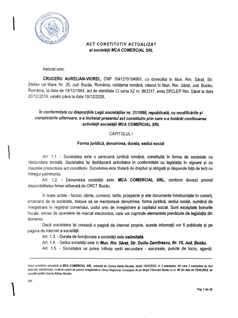 Act Constitutiv Feb23 | PDF