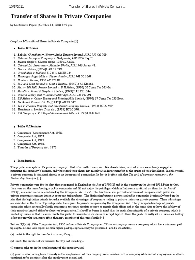 Transfer of Shares | PDF | Stocks | Board Of Directors