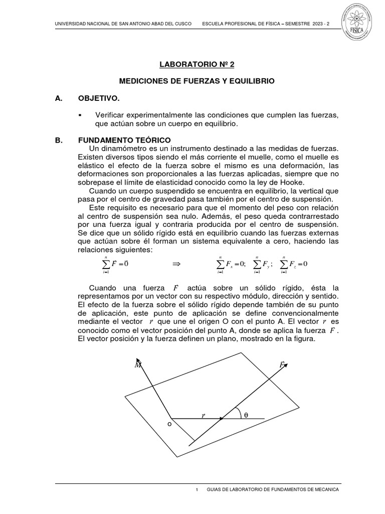 Guia de Laboratorio N°2 Fisica-I 2023-2 | PDF | Vector Euclidiano | Fuerza