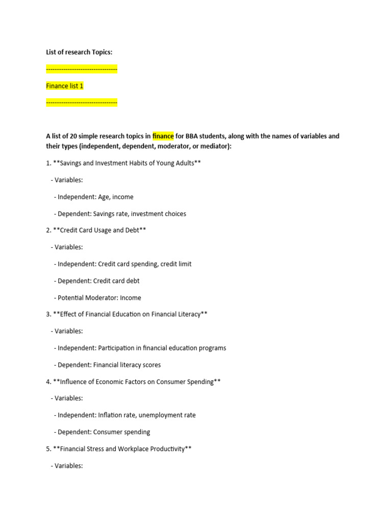 List of Research Topics | PDF | Financial Markets | Employment