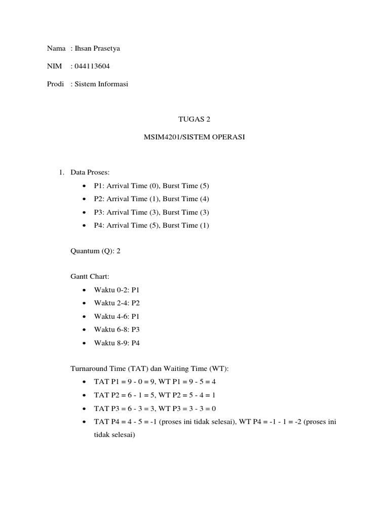 Tugas 2 MSIM4201 Sistem Operasi | PDF