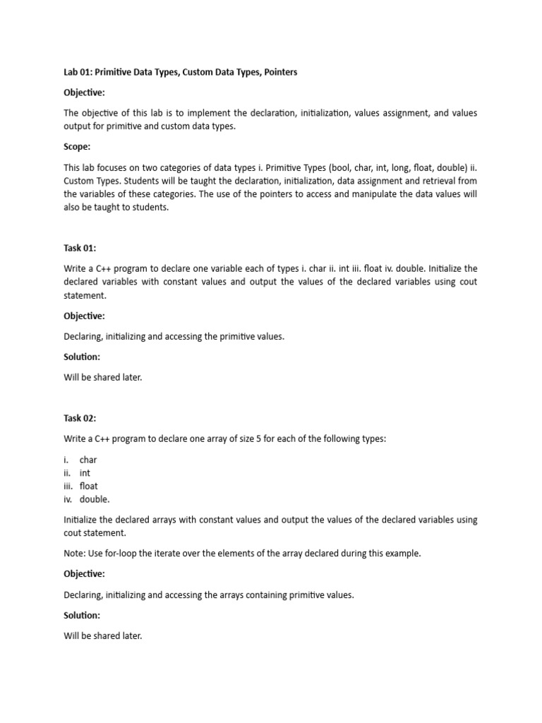 Lab 01 Dsa V11 Pdf Pointer Computer Programming Variable Computer Science