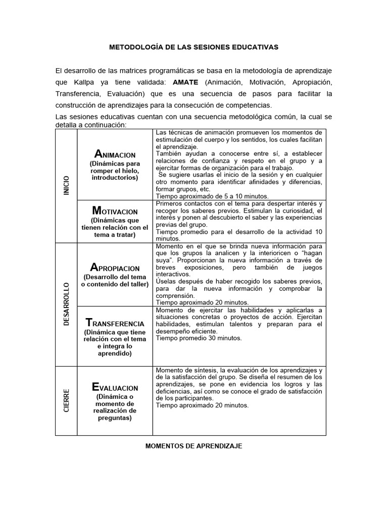 Metodologia Amate | PDF | Aprendizaje | Evaluación