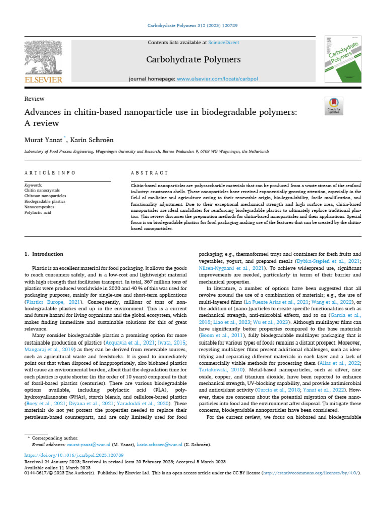 Biodegradable Chitin Nanoparticles | PDF | Nanoparticle | Nanocomposite