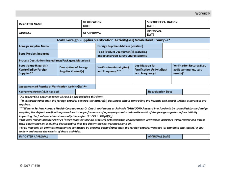 FSVP Foreign Supplier Verification Form | PDF | Audit | Safety